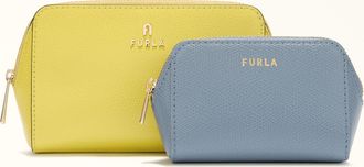 Furla Camelia Kosmetiktasche M Mudec Yellow Strukturiertes Leder Damen