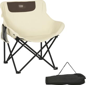 OUTSUNNY Campingstuhl Faltbarer Gartenstuhl mit Seitentasche, Stahlbeine, Klappsessel mit Tragetasche f&uuml;r Pool, Strand, Oxford, Wei&szlig;