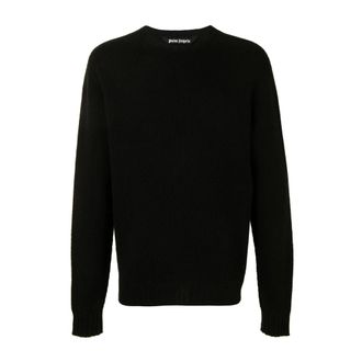 Palm Angels Homme, Pulls, Noir, Taille: S Pull en laine &agrave; logo incurv&eacute;