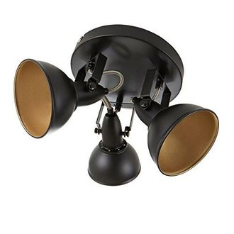 Briloner Leuchten Lampe plafonnier avec 3 spots pivotants et orientables dans un design rétro vintage - Douilles E14, 40w max. - Coloris noir & or mat