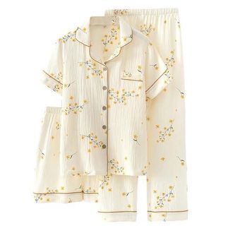 Generic Pyjama Femme Coton Ensemble Ete Pantacourt Satin R&eacute;glable Dentelle Sexy Chic 2 Pi&egrave;ces Enceintes Extensible Bas Confortable t&eacute; L&eacute;ger V&ecirc;tements de Nuit 