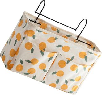 Artibetter Lemon Muster Hängende Aufbewahrungstasche aus Baumwolle und Leinen mit Mehreren Fächern Großer Kapazität Organizer für Schlafzimmer Wohnheim Bettseite
