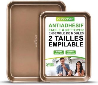 Nutrichef NutriChef Plaque de cuisson &agrave; Four, Lot de 2, Plaque &agrave; P&acirc;tisserie Antiadh&eacute;sif avec bordures renforc&eacute;es, Plateau de Four de Qualit&eacute; Professionnelle de 