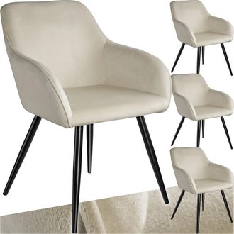 TecTake 4er Set moderner Esszimmer Stuhl, Sitzfl&auml;che aus Samt, Armlehnstuhl, Sessel Wohnzimmer, gepolsterter B&uuml;rostuhl mit schwarzen Metallbeinen, Schminktisc