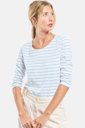 Armor Lux Streifenshirt 3/4-Arm Damen Wei&szlig; T&uuml;rkis Marinie