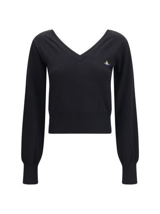 Vivienne Westwood Womens V-Neck Sweater Beatrice Black Cotton Cashmere
