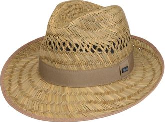 LIPODO Ernte Sei Dank Strohhut Herren - Klassischer Bogart-Stil aus 100% Naturstroh - Italienischer Sommerhut mit Oliv Ripsband - Breite Krempe 7 cm f&uuml;r Sonn