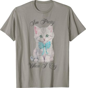Trendy Apparel Im Pretty When I Cry Cute Kitten Blue Bow T-Shirt