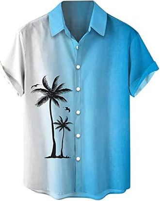 Generic T-shirts fins pour hommes - Haut hawa&iuml;en &agrave; manches courtes pour printemps et &eacute;t&eacute; - Chemise imprim&eacute;e &agrave; revers - Taille M - Manches longues - Style d&eacute;co