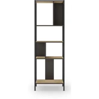 PEGANE Biblioth&egrave;que, meuble &eacute;tag&egrave;re aspect bois coloris ch&ecirc;ne et m&eacute;tal noir - Longueur 58 x Profondeur 35 x Hauteur 175 cm