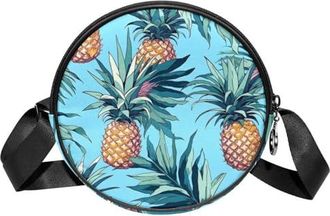 Generic Sac &agrave; bandouli&egrave;re rond rond pour femme, motif ananas avec fermeture &eacute;clair, bretelles r&eacute;glables, style d&eacute;contract&eacute;