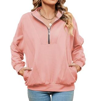 Generic Sweat-shirt d&eacute;contract&eacute; &agrave; manches longues et col &agrave; revers avec poches pour femme, coupe d&eacute;contract&eacute;e, taille L, pour le quotidien, le travail et les v