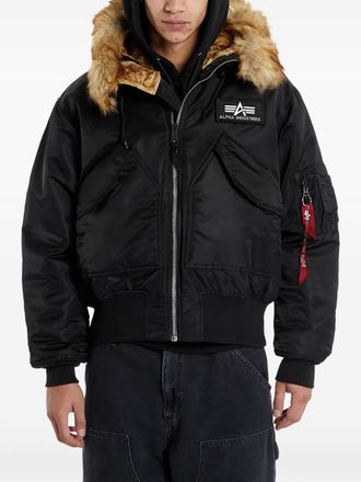 Alpha Industries Bomberjacke mit Faux-Pelzbesatz - Schwarz