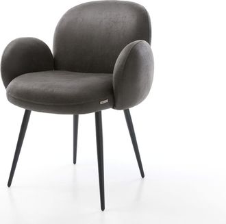 DELIFE Esszimmerstuhl Nube-Flex mit Armlehnen Mikrofaser Anthrazit Vintage 4-Fuß konisch Schwarz Taschenfederkern, Esszimmerstühle