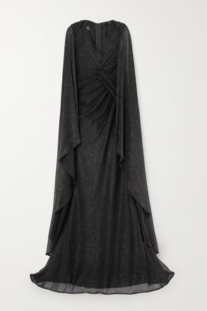 Talbot Runhof Robe Aus Metallic-strick Mit Cape-effekt - Schwarz