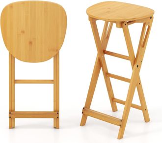 Giantex Faltbarer Barhocker aus Bambus mit ergonomischer Fu&szlig;st&uuml;tze, Set mit 2 bequemen St&uuml;hlen f&uuml;r Bar, Wohnzimmer, Esszimmer, Bar, 36 x 33 x 61 cm (ohne R&uuml;ck