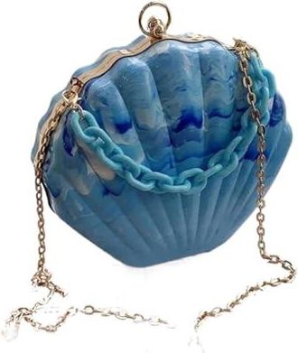 Generic Pochette de soir&eacute;e en forme coquillage, sac &eacute;l&eacute;gant &agrave; bandouli&egrave;re for femme, avec cha&icirc;ne, sacs main et chics(Blue)