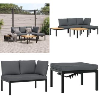 vidaXL 4-tlg. Garten-Sofagarnitur mit Kissen Schwarz Aluminium - Gartensorte - Gartenm&ouml;bel Set - Alu Gartenm&ouml;bel - Gartenlounge - Terrassenm&ouml;beln - Home &