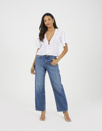 Brave Soul Jean slim &agrave; taille mi-haute - Bleu moyen