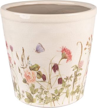 Clayre & Eef Blumentopf &Oslash; 21x19 cm Rosa Beige Keramik Blumen Innenblumentopf