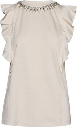 Silvian Heach Femme, Tops, Blanc, Taille: 42 FR Top avec Encolure Bijou et D&eacute;tails D&eacute;coratifs