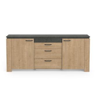 Demeyere CaliCosy Buffet 2 Portes et 3 Tiroirs- D&eacute;cor Ch&ecirc;ne et Gris Anthracite- Fabrication Fran&ccedil;aise- Style Contemporain- Pour Salon- L203,80 cm x l42 cm x 87