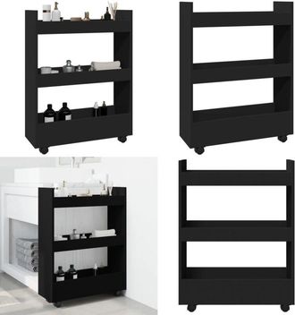 vidaXL Aufbewahrungswagen Schmal 3 Etagen Schwarz Holzwerkstoff - Vidaxl