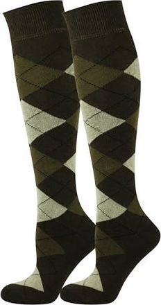 MySocks Chaussettes montantes pour homme Motif losanges, 2 paires Argyle Marron/cr&egrave;me/ligne noire, 42-46