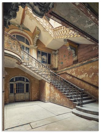 Artland ARTland Wanddeko Wandbild Alu Verbundplatte für Innen & Outdoor Bild 45x60 cm Architektur Ruinen Treppenhaus Treppe Ornamente Licht Lost Places U4YC