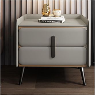 Generic Nachttisch mit 2 Schubladen, modern und schlicht, Leder-Nachttisch, erhältlich, die Sich mühelos in unterschiedliche Einrichtungsstile einfügen.(Gray)