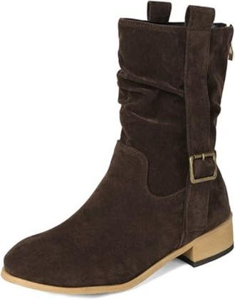 Generic Bottines dhiver légères et décontractées à bout rond pour femme avec talon bloc et sangle à boucle, café, 37.5 EU