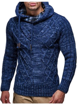 LEIF NELSON Herren Strickpullover mit Kapuze Blau/Hochwertiger Winterpullover in Regular Fit, ideal für Casual und Business, Langarm Größe XXXL