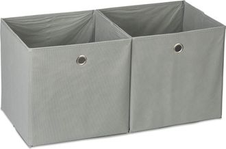 Relaxdays Aufbewahrungsbox Stoff 2er Set, quadratisch, Aufbewahrung für Regal, Stoffbox in Würfelform 30x30x30 cm, grau