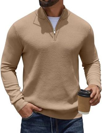 Coofandy Pull Homme 1/4 Zipp&eacute; Col Montant Pulls Col Roul&eacute; Tops Tricot&eacute; Hiver Slim Fit Pulls &agrave; Manches Longues Basique Chauds Quarter Zip Pullover Sweater Camel