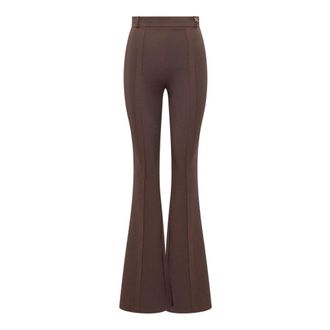 Elisabetta Franchi Hose aus doppellagigem Stretch-Cr&ecirc;pe mit Logo-Anh&auml;nger - - Trousers - Damen - Braun - XL