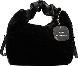 Generic Sac &agrave; bandouli&egrave;re en peluche pour femme - Sac &agrave; main tendance avec poign&eacute;e sup&eacute;rieure - Sac &agrave; bandouli&egrave;re avec fermeture &eacute;clair, Noir, Small