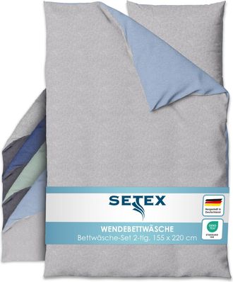 Setex Wendebettwäsche 155x220 cm - 2-teiliges Bettwäsche-Set in ansprechendem Hellblau-Hellgrau-Design, Inklusive Bettdeckenbezug und Kissenbezug (80x80 cm)