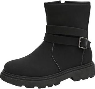 Generic Bottines larges pour femme d&eacute;contract&eacute;es et confortables - Couleur unie - Bout rond - Fermeture &eacute;clair lat&eacute;rale - Talon bas - Noir et marron, Noir, 39