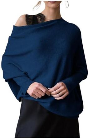 Generic Pull drap&eacute; asym&eacute;trique surdimensionn&eacute; &agrave; &eacute;paules d&eacute;nud&eacute;es pour femme, bleu marine, Taille unique