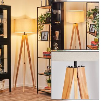 HOFSTEIN Stehleuchte Flemming, Stehlampe aus Metall/Holz im modernen Boho-Design, Schirm aus Stoff, &Oslash; 50 cm, 162 cm, E27, mit Fu&szlig;schalter - Wohnzimmer, Schlafz