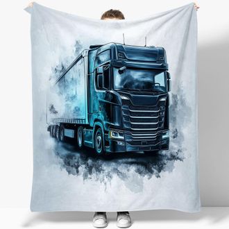 Generic Kuscheldecke Aquarellmalerei LKW Muster Kuscheldecke 130 x 150 cm Flauschig Flanell Tagesdecke Blanket Bequem und Warm Sofadecke Grau f&uuml;r alle Jahresz