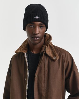 GANT Herren Shield Beanie aus Wolle (ONE SIZE) Schwarz