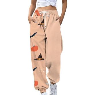 Generic Pantalon de voyage pour femme avec poches &eacute;lastiques &agrave; la taille et imprim&eacute; d&eacute;contract&eacute;, Orange, XXL