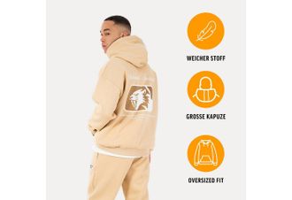 Smilodox Hoodie Striver, Kapuzenpullover Oversized mit Backprint, K&auml;ngurutasche Rippb&uuml;ndchen Smilodox Patch Brustprint Streetwear Gym Freizeit