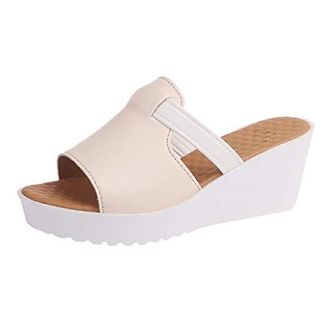 Generic Sandales compensées pour femme - Sandales à plateforme pour femme - Pantoufles dété - Bout rond - Extérieur - Talon oblique - Semelle épaisse - Sandal