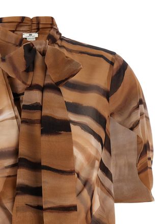 Elisabetta Franchi Tiger-Print Removable Chiffon Dress - Tan