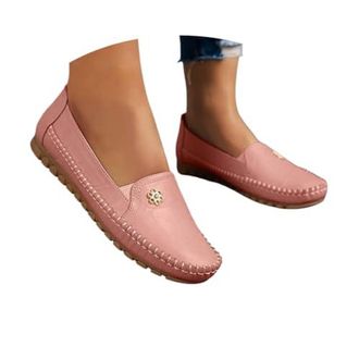 Generic Mocassins orthop&eacute;diques d&eacute;contract&eacute;s &agrave; enfiler en cuir pour femme - Chaussures basses confortables - Plateforme l&eacute;g&egrave;re - Bout rond - Chaussures de tra