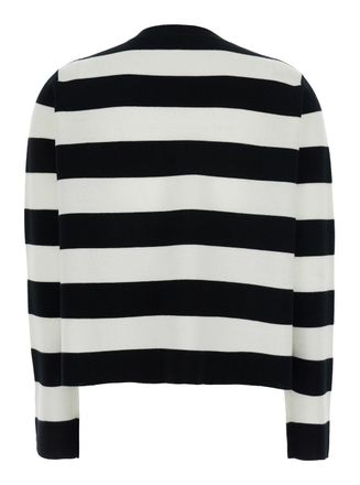 Max Mara Womens Black And White Crewneck Sweater With Embroidery White-Black Virgin Wool Tops White/black Top