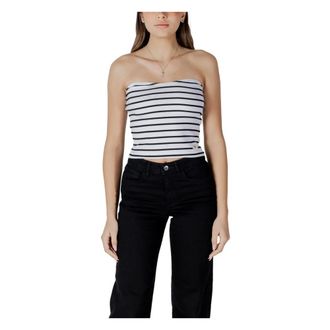 Calvin Klein Jeans Gestreiftes &auml;rmelloses Baumwolltop - - Tops - Damen - Wei&szlig; - S