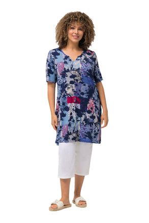 Ulla Popken Damen große Größen Übergrößen Plus Size T-Shirt, Patchdruck, A-Linie, Tunika-Ausschnitt, Halbarm